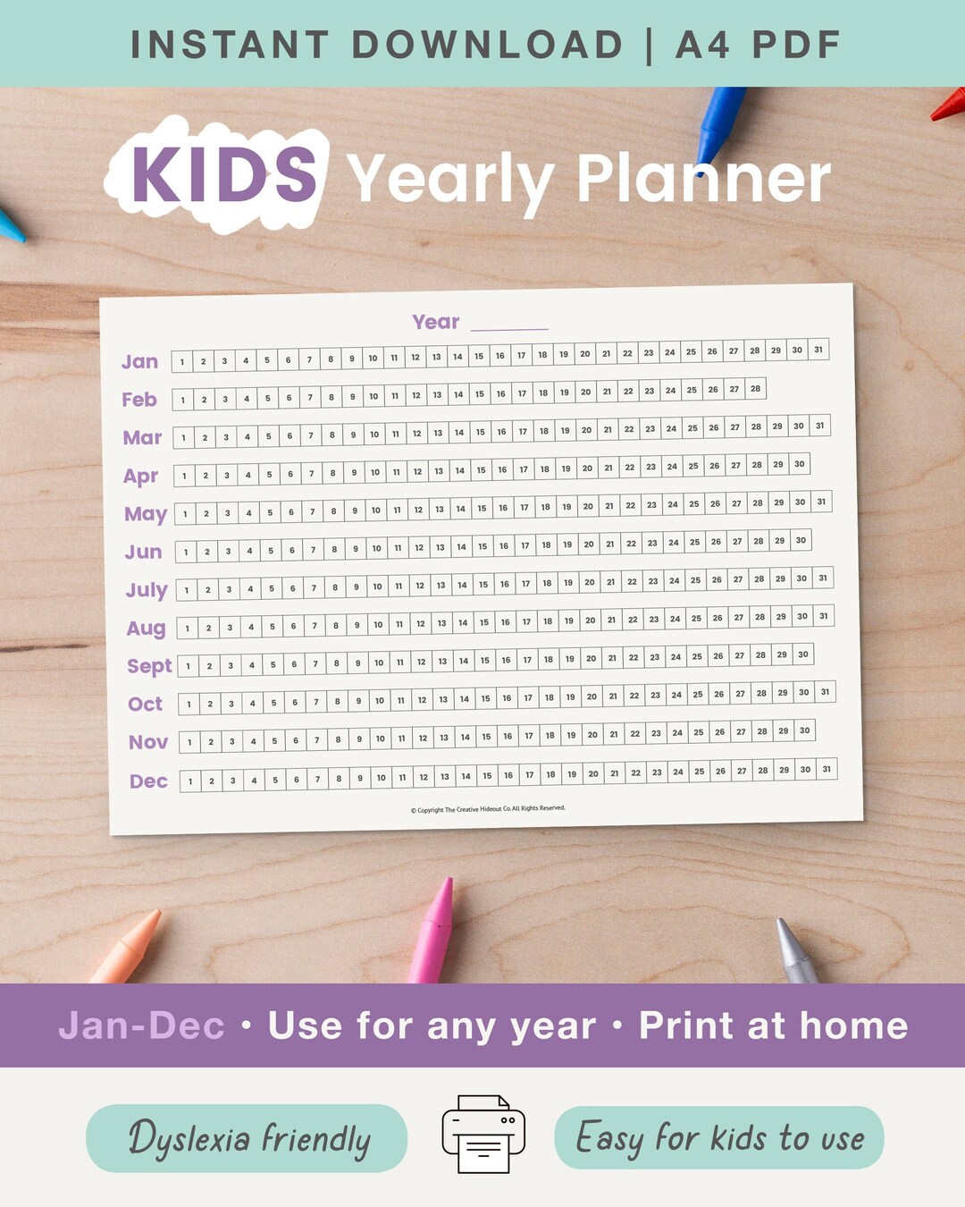 Kids Yearly Planner: Dyslexia Friendly A4 Printable (PDF) - Etsy