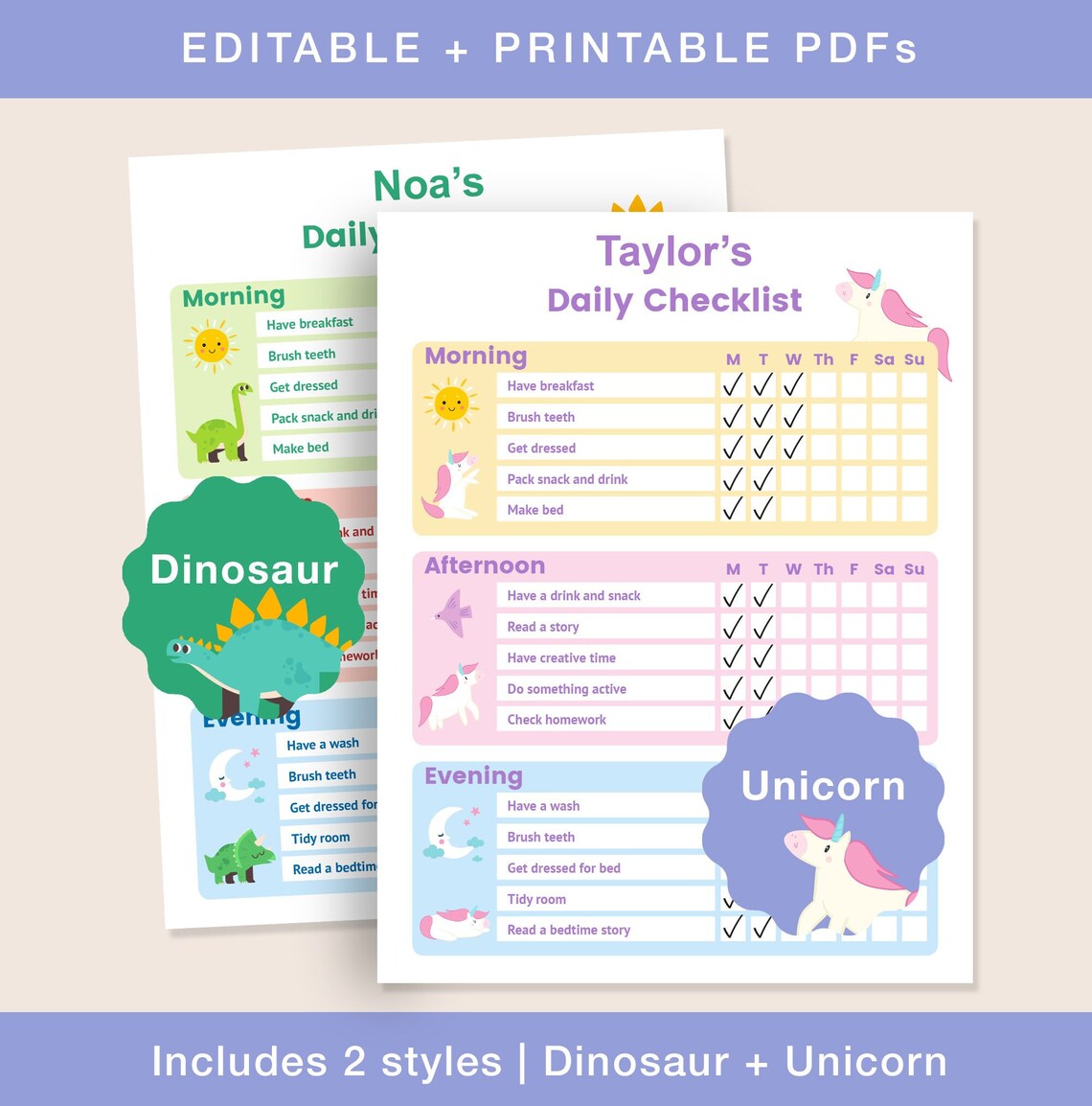 Kids Daily Checklist, Editable Chores, Checklist for Kids, Daily ...