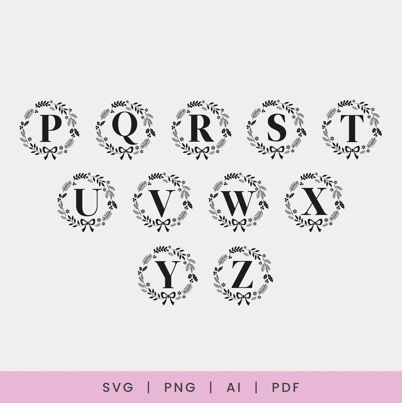 Christmas SVG Wreath Alphabet Christmas Monogram Labels, 26 Christmas ...
