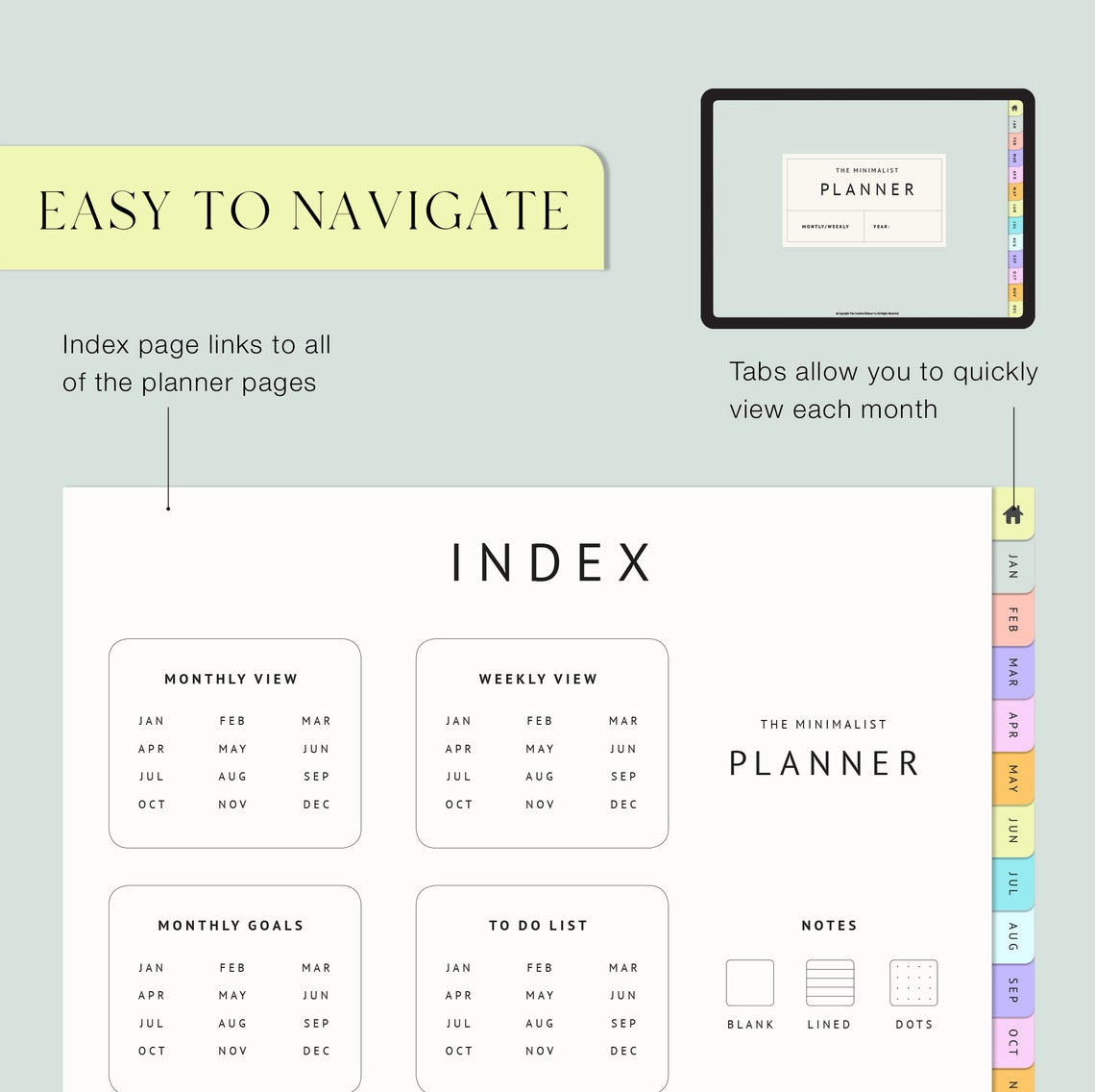MINIMALIST 2024 Digital Planner for Ipad, Goodnotes Android. Undated ...