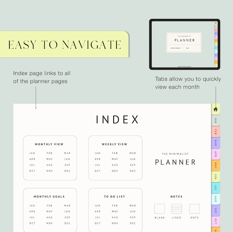 MINIMALIST 2024 Digital Planner for Ipad, Goodnotes + Android. Undated ...