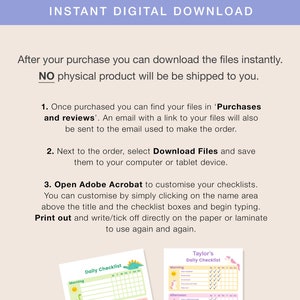 Kids Daily Checklist, Editable Chores, Checklist for Kids, Daily ...