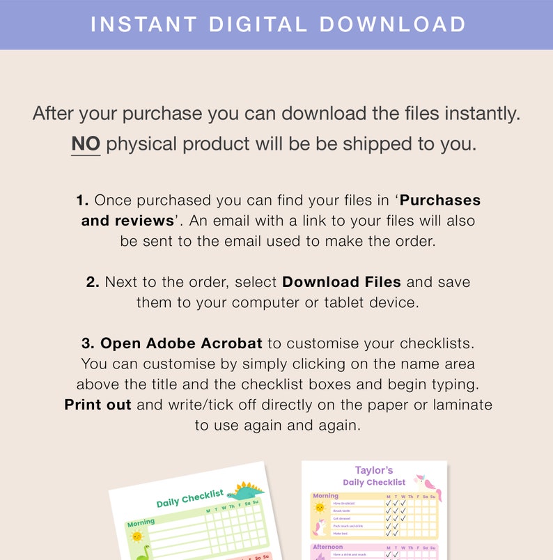 Kids Daily Checklist: Unicorn & Dinosaur, Editable Chores (printable ...