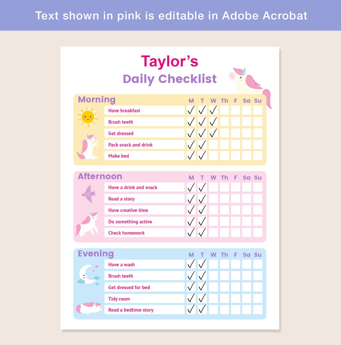 Kids Daily Checklist, Editable Chores, Checklist for Kids, Daily ...