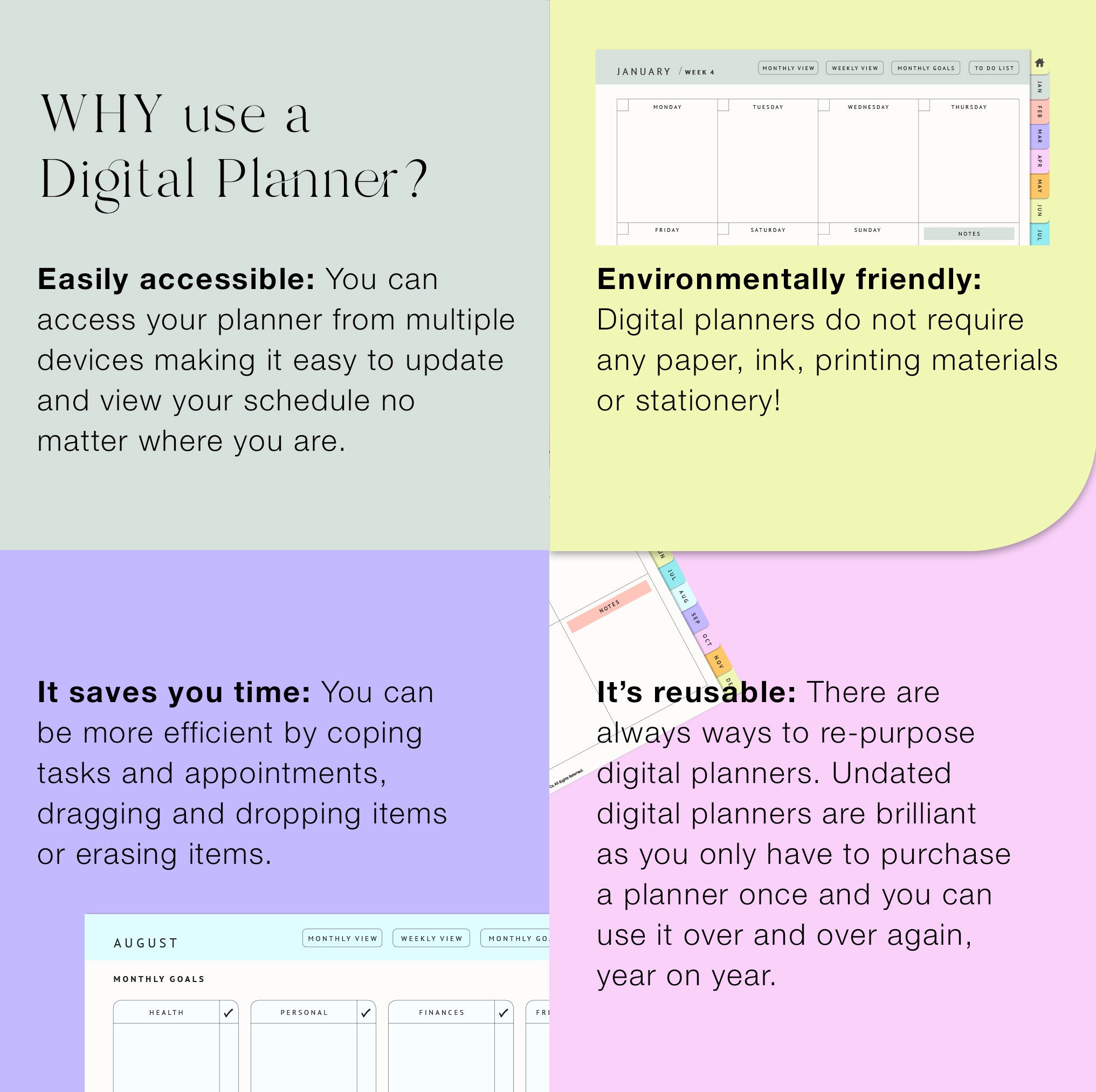 MINIMALIST 2024 Digital Planner for Ipad, Goodnotes Android. Undated ...