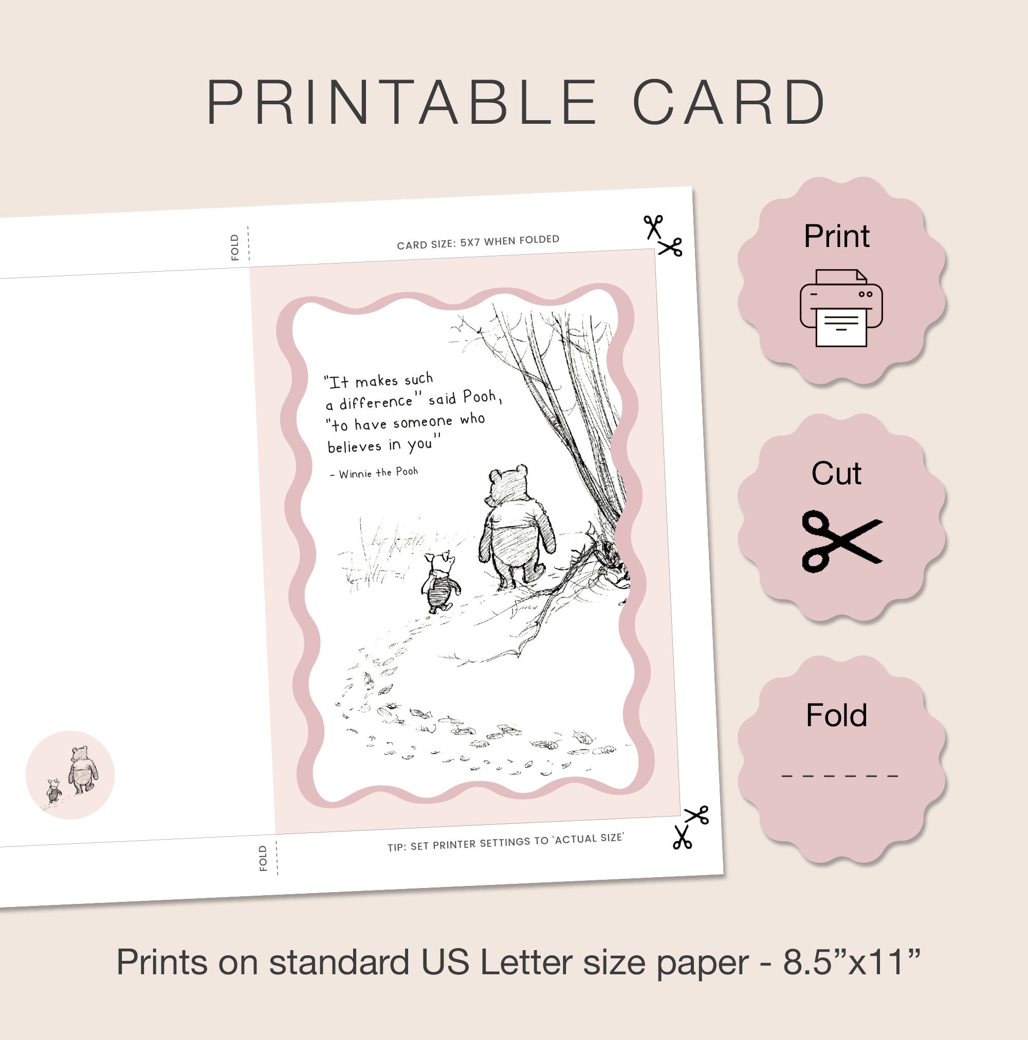 Winnie the Pooh Teacher Thank You Card: Inspirational Quote (print at ...