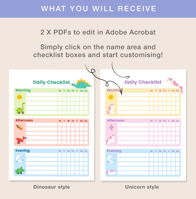 Kids Daily Checklist, Editable Chores, Checklist for Kids, Daily ...