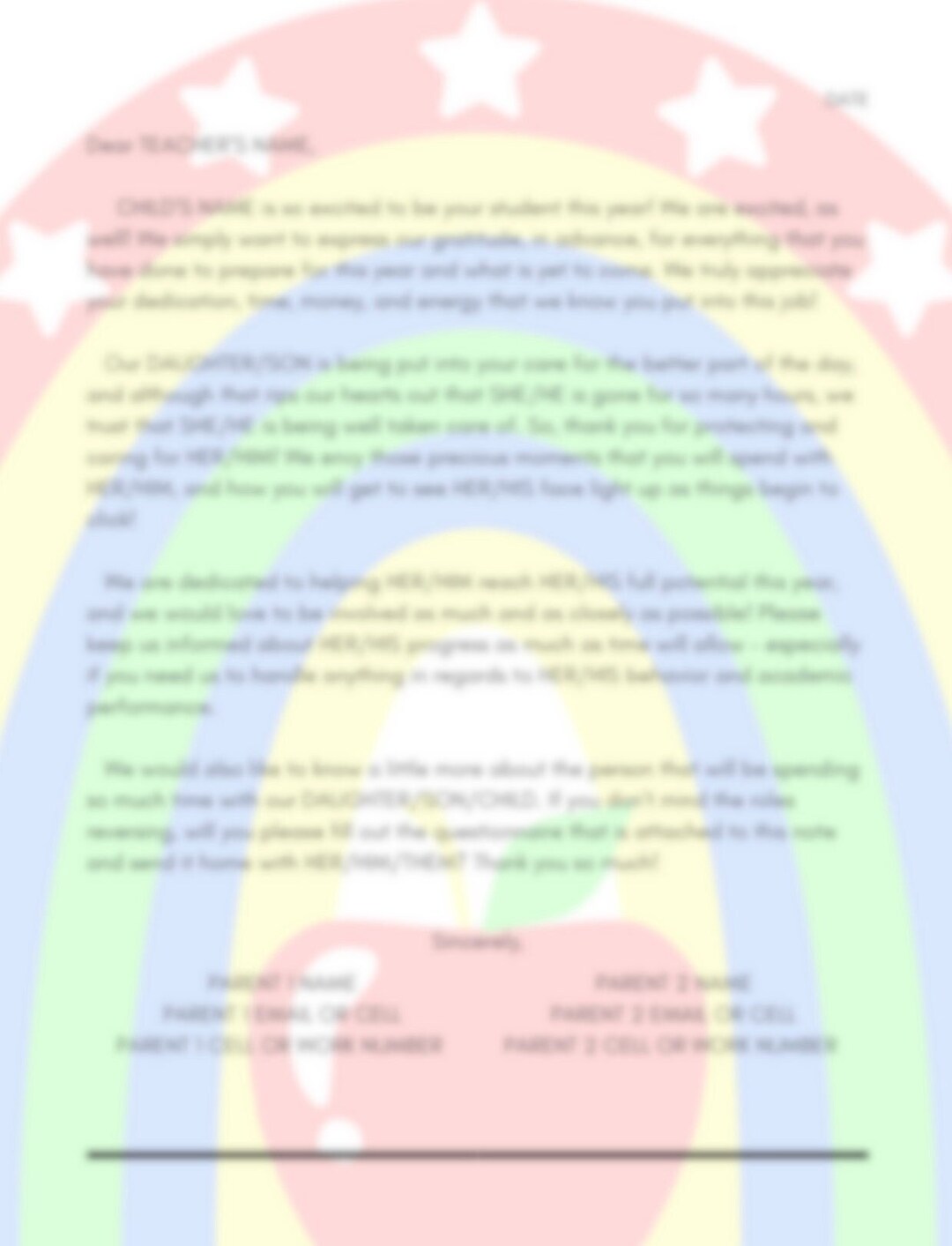 Teacher Letter & Questionnaire RAINBOW APPLE DESIGN 2 - Etsy