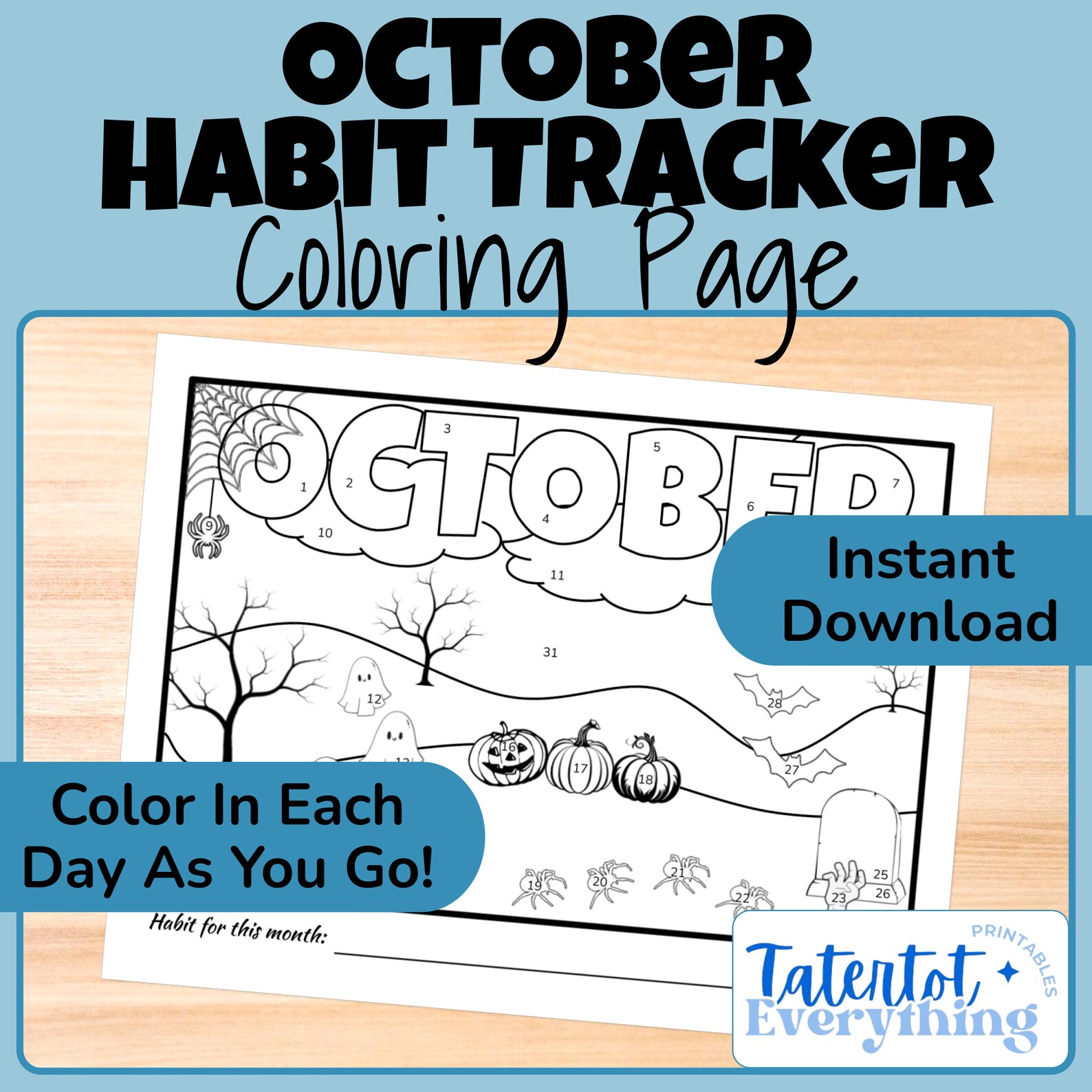 October Monthly Habit Tracker Coloring Sheet, Productivity Tracker ...
