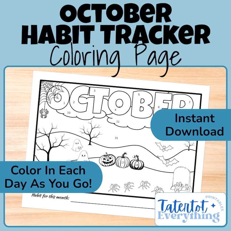 October Monthly Habit Tracker Coloring Sheet, Productivity Tracker ...