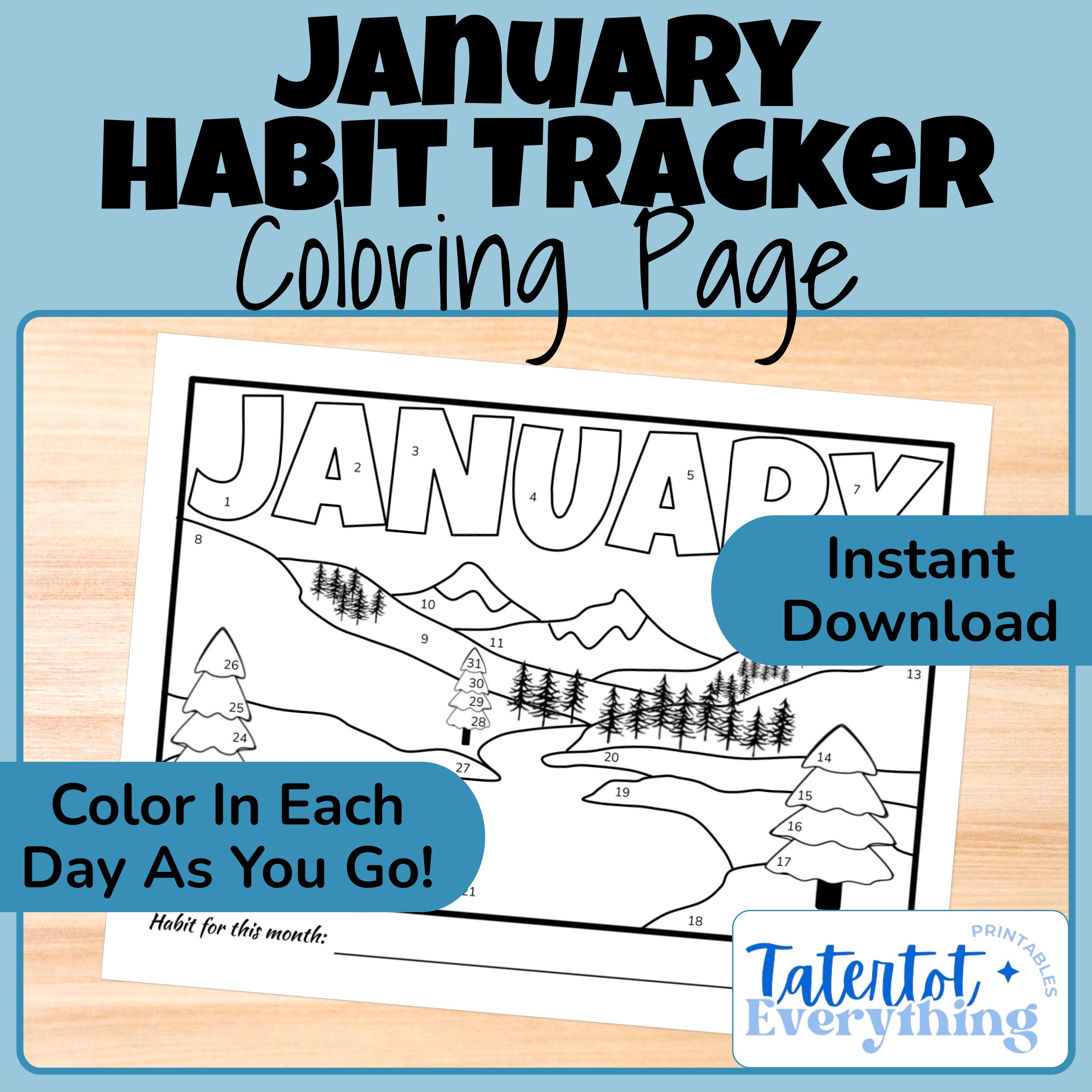 January Monthly Habit Tracker Coloring Sheet, Productivity Tracker ...
