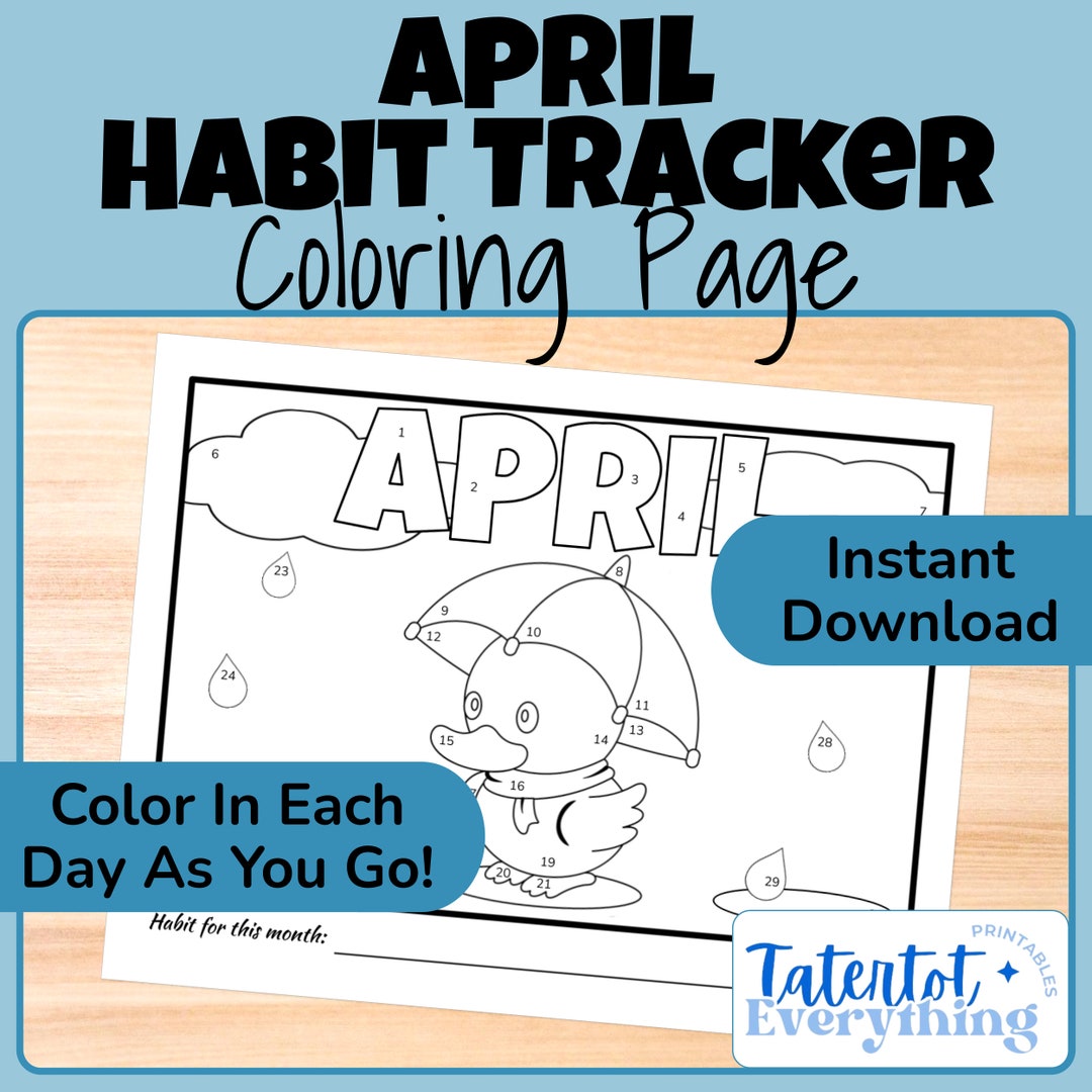 April Monthly Habit Tracker Coloring Sheet, Productivity Tracker ...