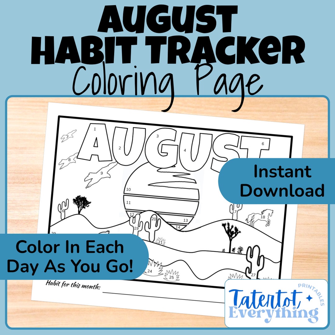 August Monthly Habit Tracker Coloring Sheet, Productivity Tracker ...