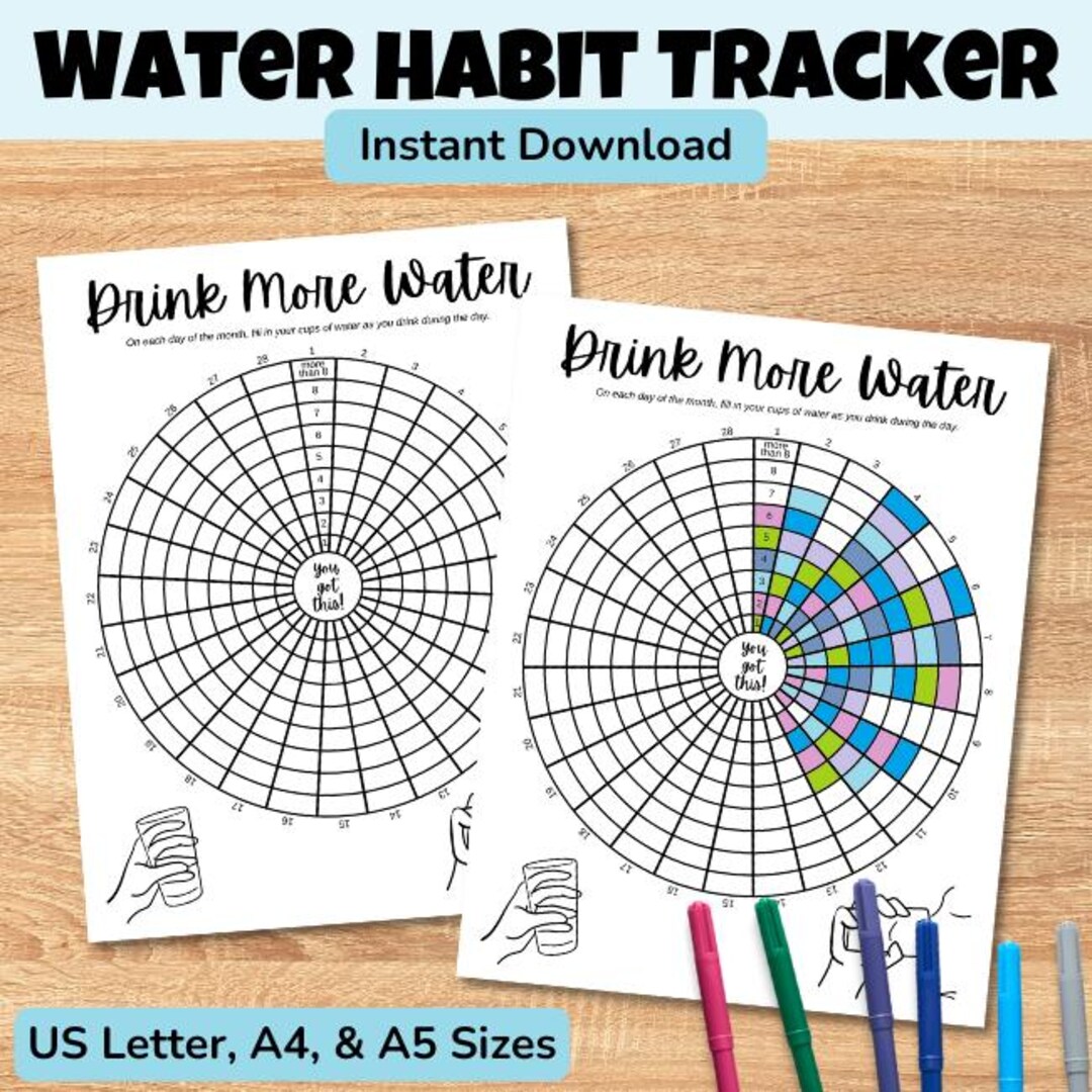 Monthly Water Habit Tracker Printable PDF Hydration Log Daily Water ...