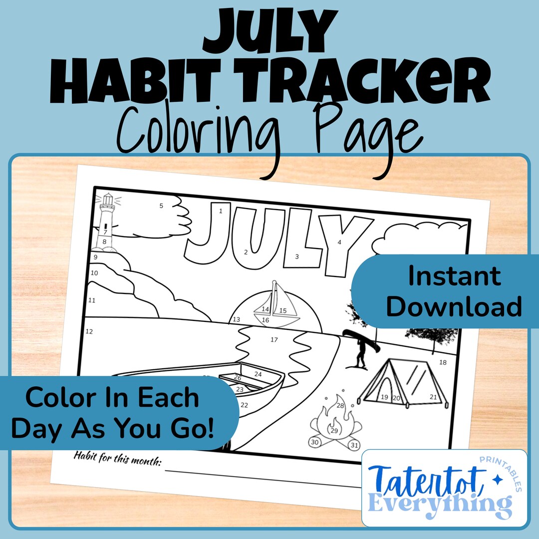 July Monthly Habit Tracker Coloring Sheet, Productivity Tracker ...