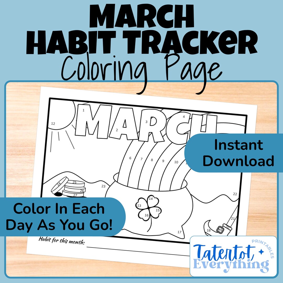 March Monthly Habit Tracker Coloring Sheet, Productivity Tracker ...