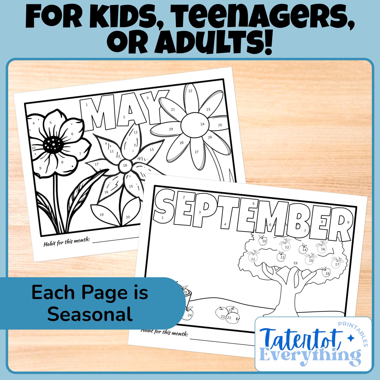Monthly Habit Tracker Coloring Pages, Productivity Tracker, Routine ...