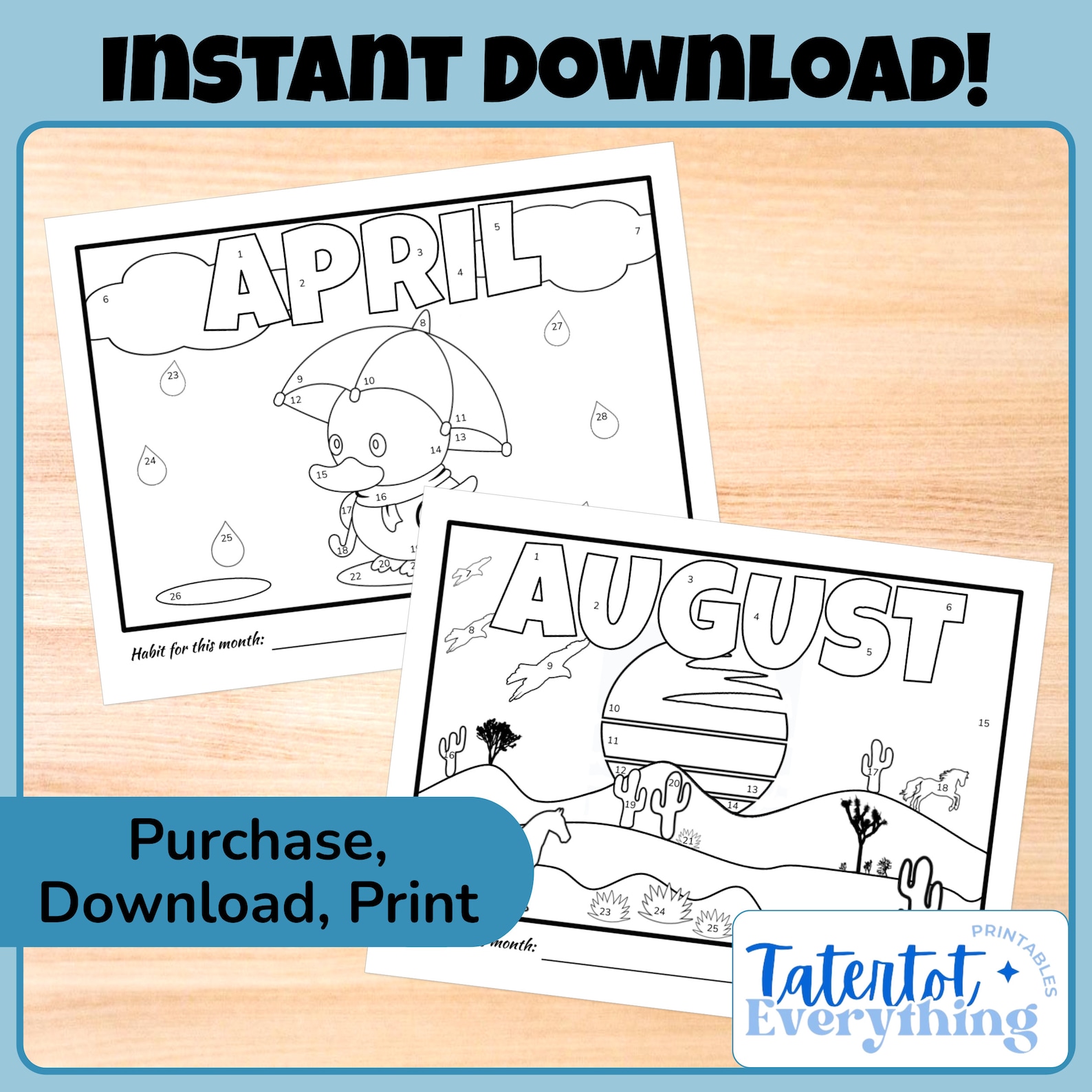 Monthly Habit Tracker Coloring Pages, Productivity Tracker, Routine ...