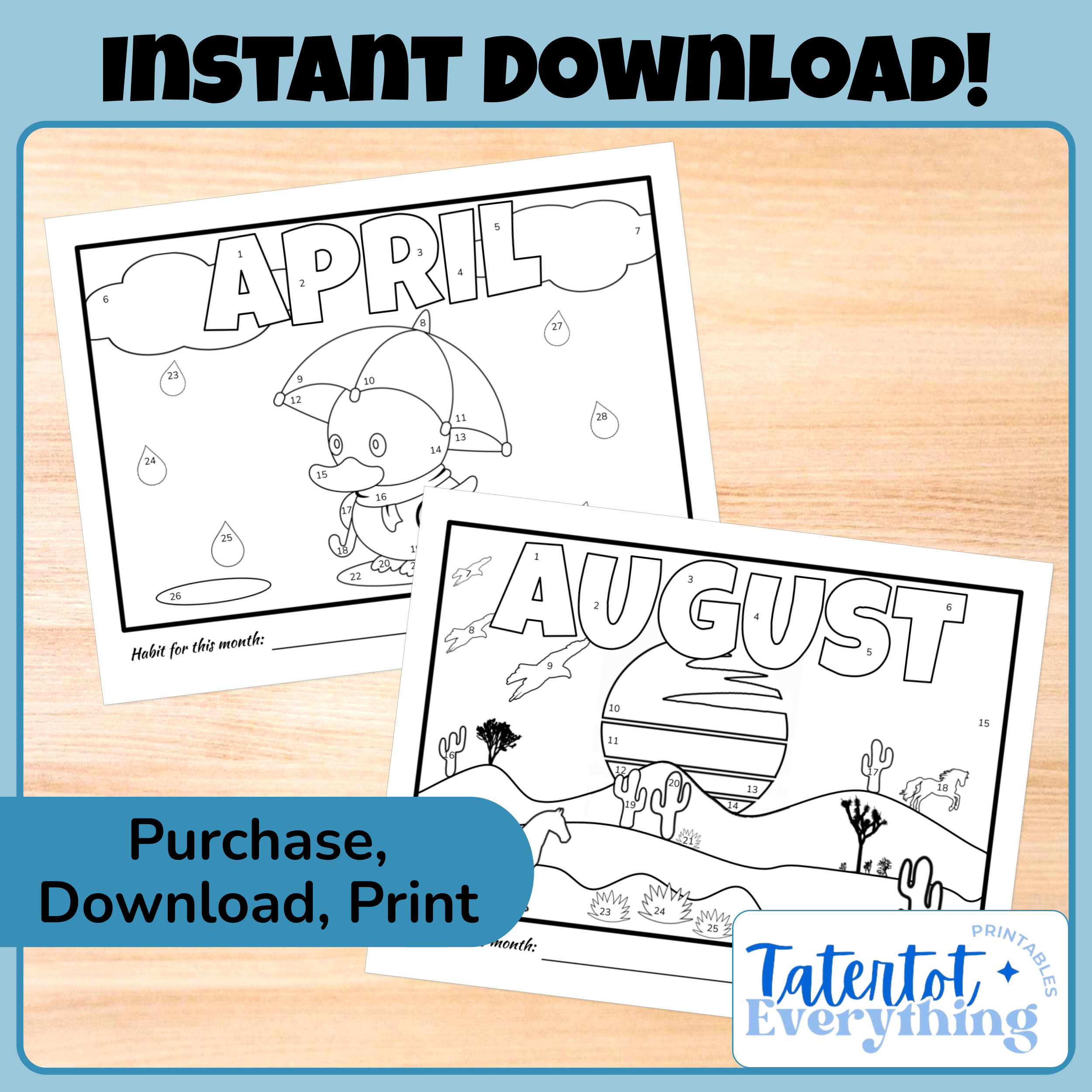 Monthly Habit Tracker Coloring Pages, Productivity Tracker, Routine ...