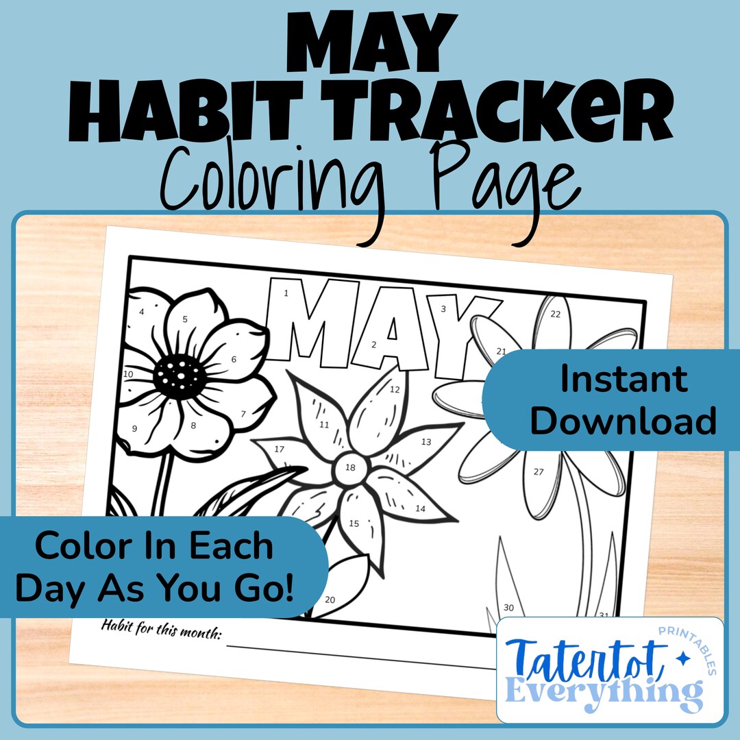 May Monthly Habit Tracker Coloring Sheet, Productivity Tracker, Routine ...