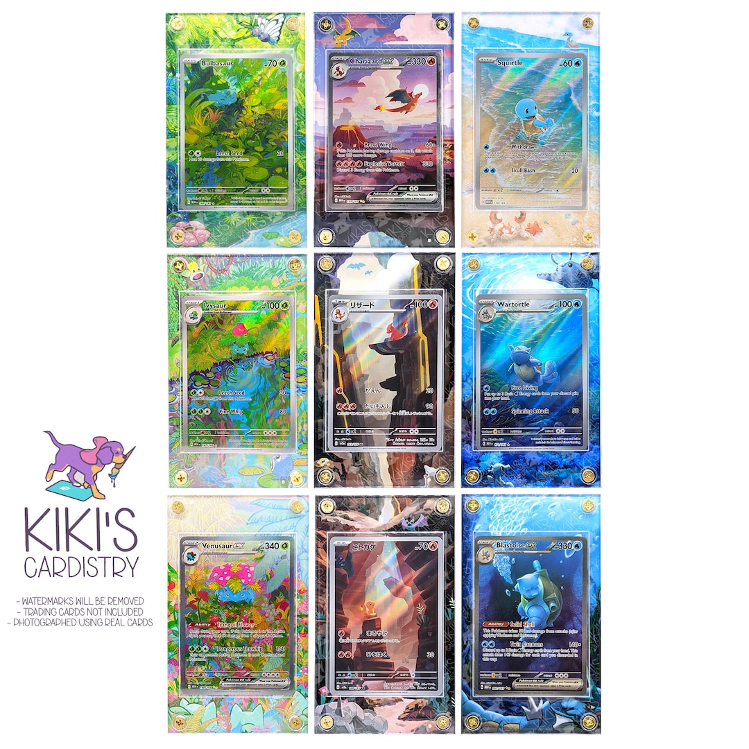 151 Starter Evolution Extended Artwork Acrylic Card Display Case Bundle ...
