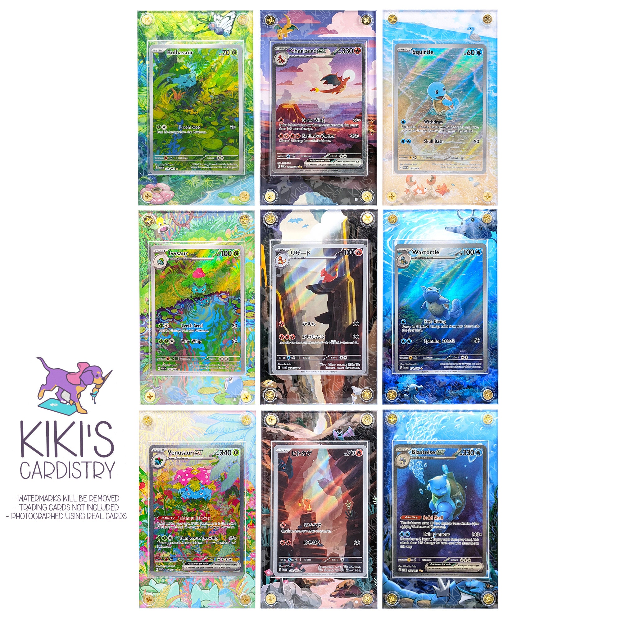 151 Starter Evolution Extended Artwork Acrylic Card Display Case Bundle ...