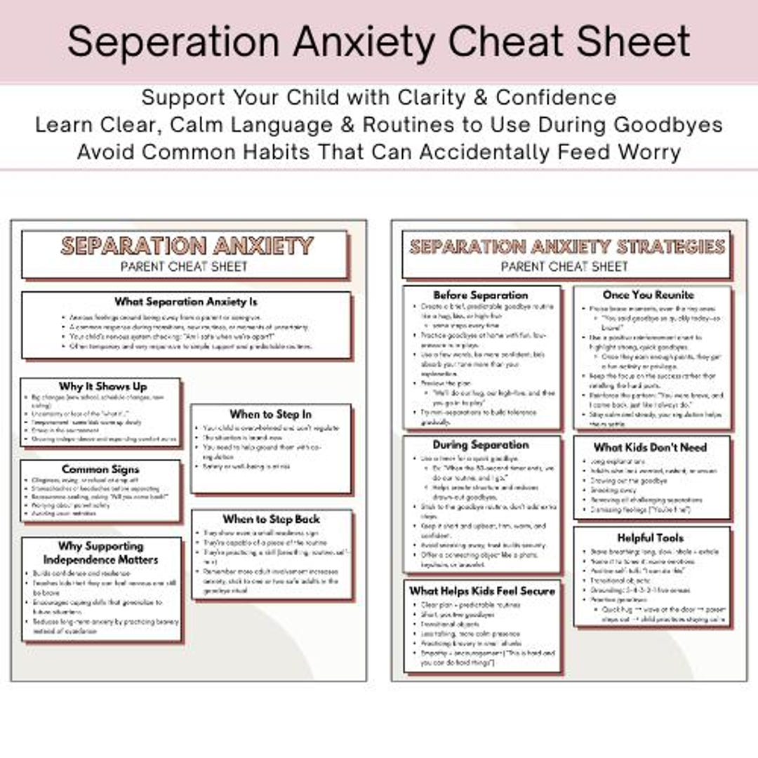 Calm Parenting Separation Anxiety Cheat Sheet | Morning Routines ...