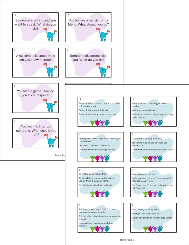 Respect Social Skills Flash Cards for Kids | Scenario Cards | Social ...