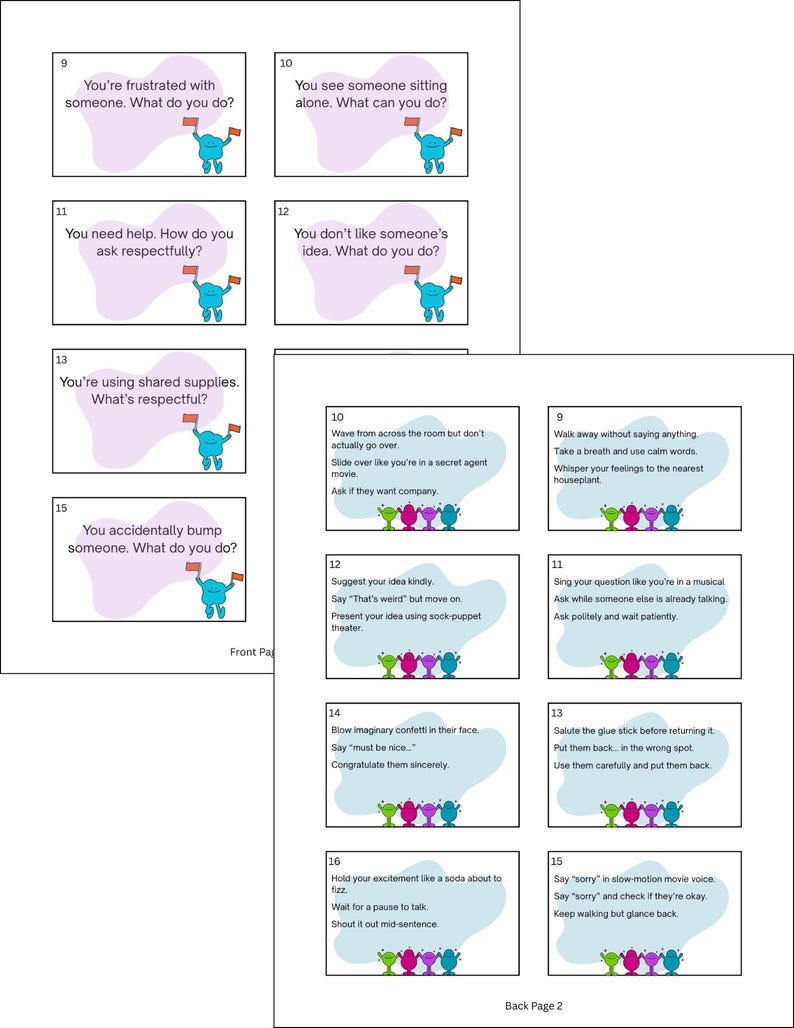 Respect Social Skills Flash Cards for Kids | Scenario Cards | Social ...
