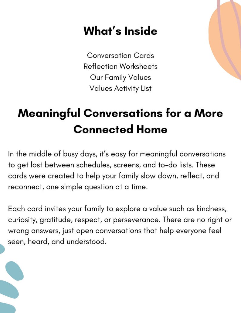 Family Bonding Printable Values Workbook | Parents Conversation ...