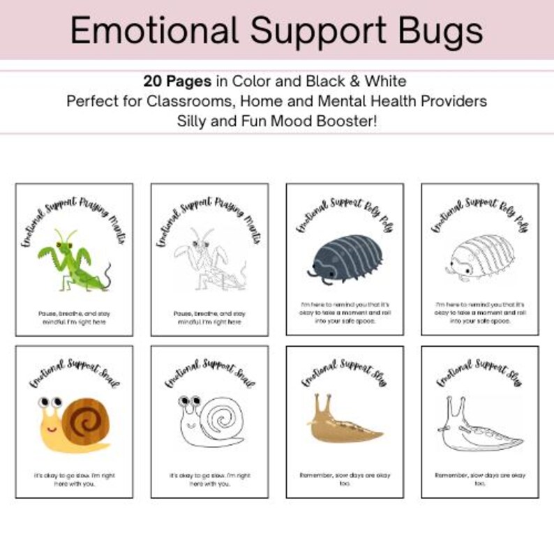 Emotional Support Bugs Coloring Pages | Mood Booster | Motivational ...