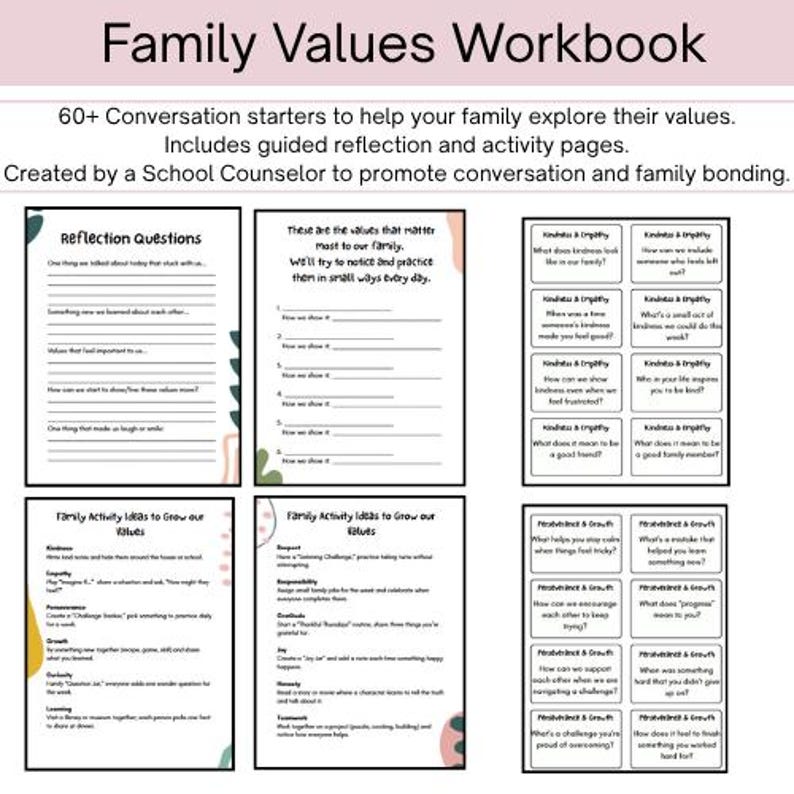 Family Bonding Printable Values Workbook | Parents Conversation ...