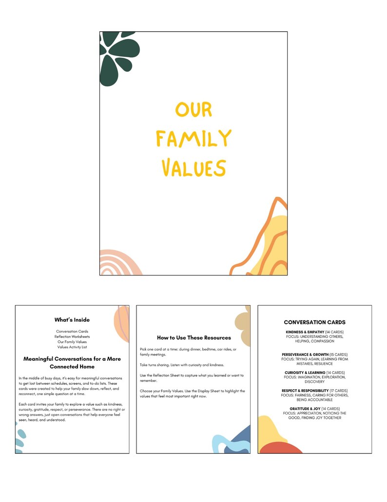 Family Bonding Printable Values Workbook | Parents Conversation ...
