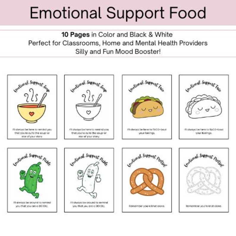 Emotional Support Food Coloring Pages | Kid Teen Adult | Mental Health ...