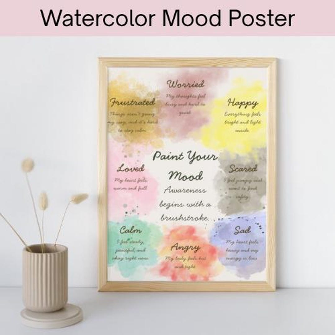 Paint Your Mood Poster | Watercolor Emotion Chart for Kid, Teen, Adult ...