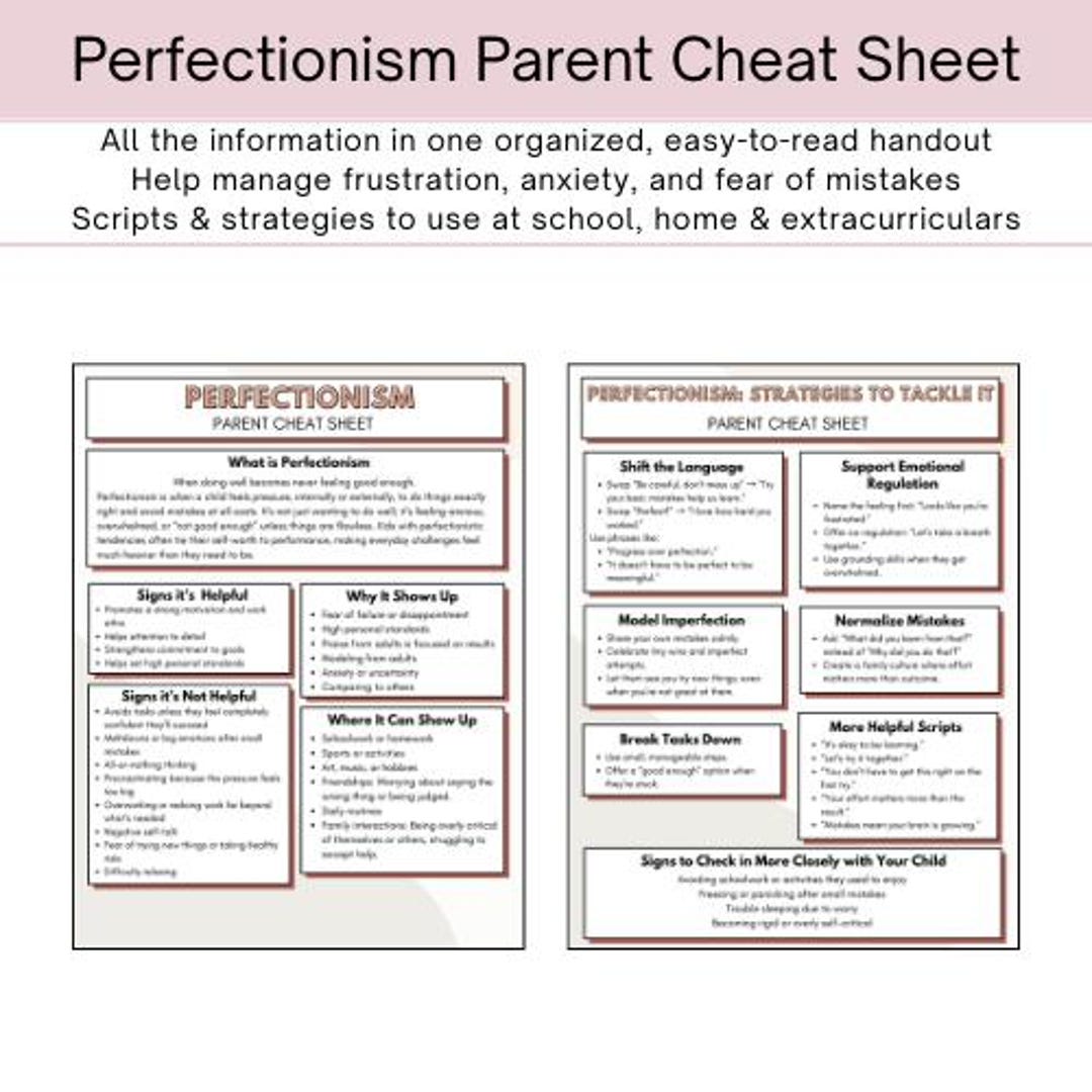 Calm Parenting Perfectionism Cheat Sheet | Child Anxiety & Growth ...