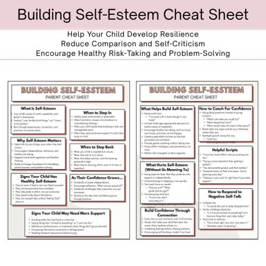 Calm Parenting Self-esteem Cheat Sheet | Confidence Building Guide for ...