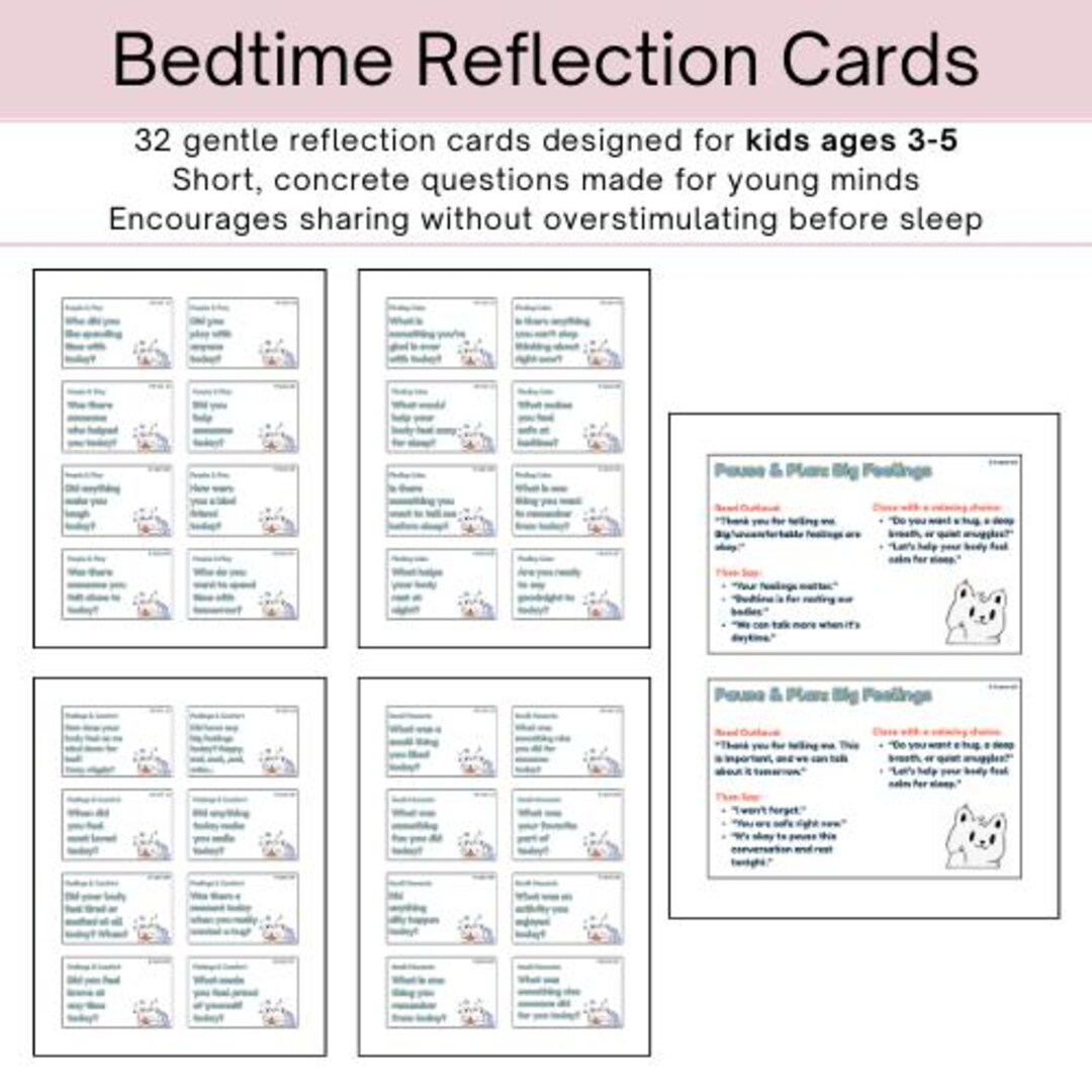 Bedtime Reflection Cards for Kids Ages 3–5 | Calm Flash Card Routine ...