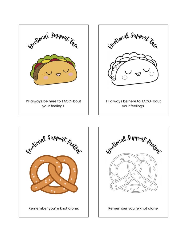 Emotional Support Food Coloring Pages | Kid Teen Adult | Mental Health ...
