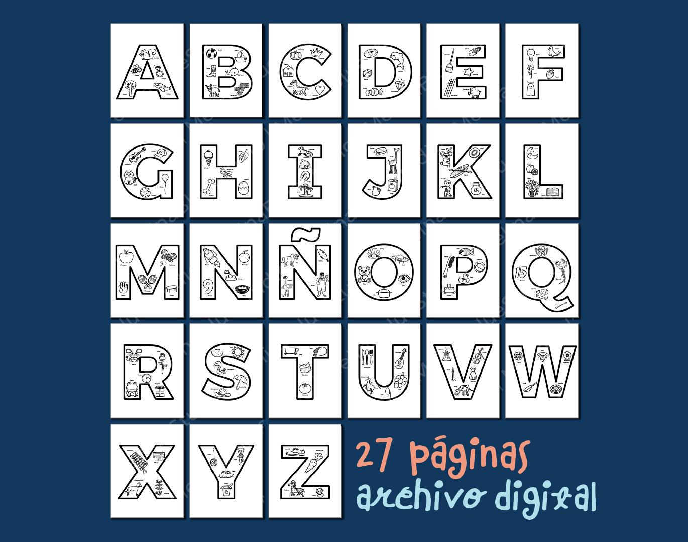 Spanish Abc for Coloring Digital Download Printable Abecedario Para ...