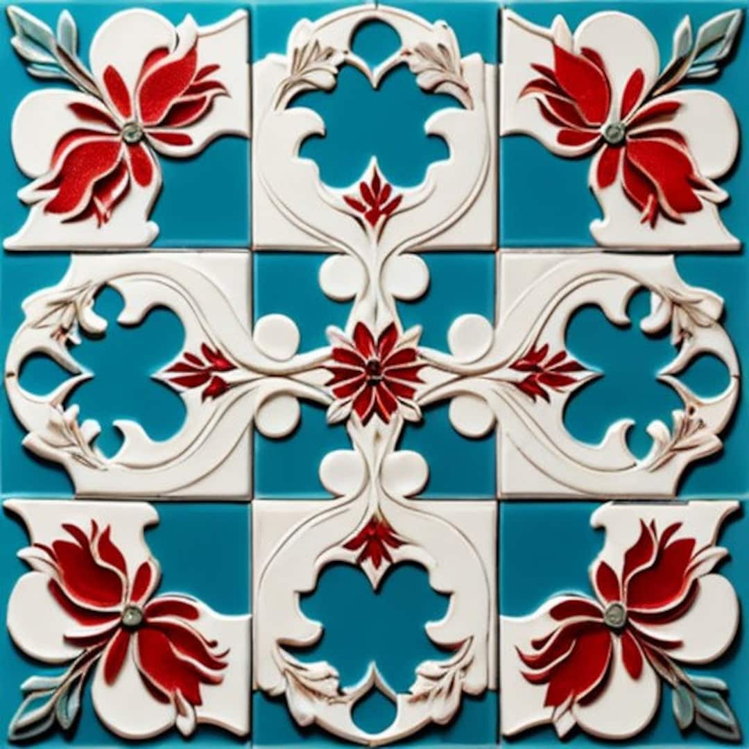 Antique Rose Tile With Blue Background - Etsy