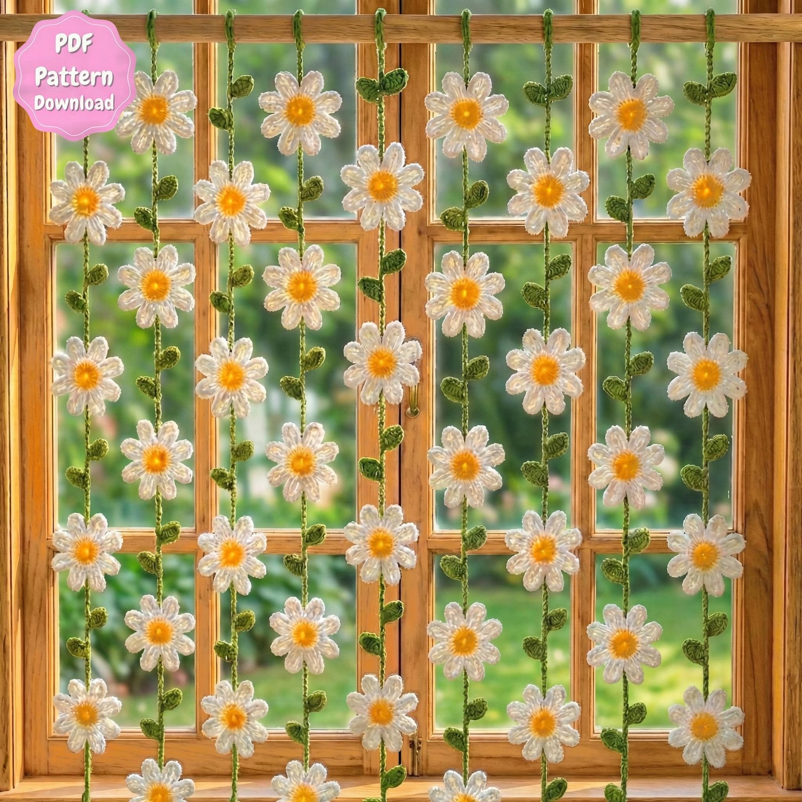 Daisy Flower Garland Crochet Pattern - Daisy Curtain Hanging Decor (PDF ...