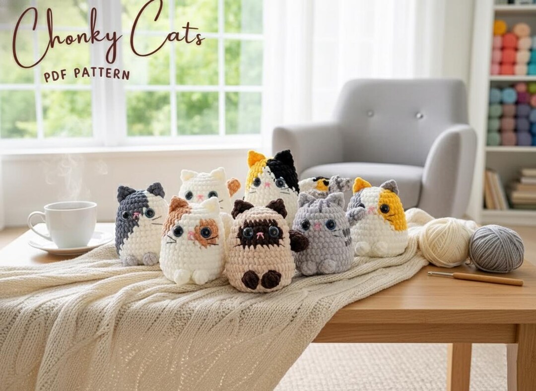 Chonky Cats Amigurumi Crochet Pattern Bundle (PDF), 7in1 Stuffed Animal ...
