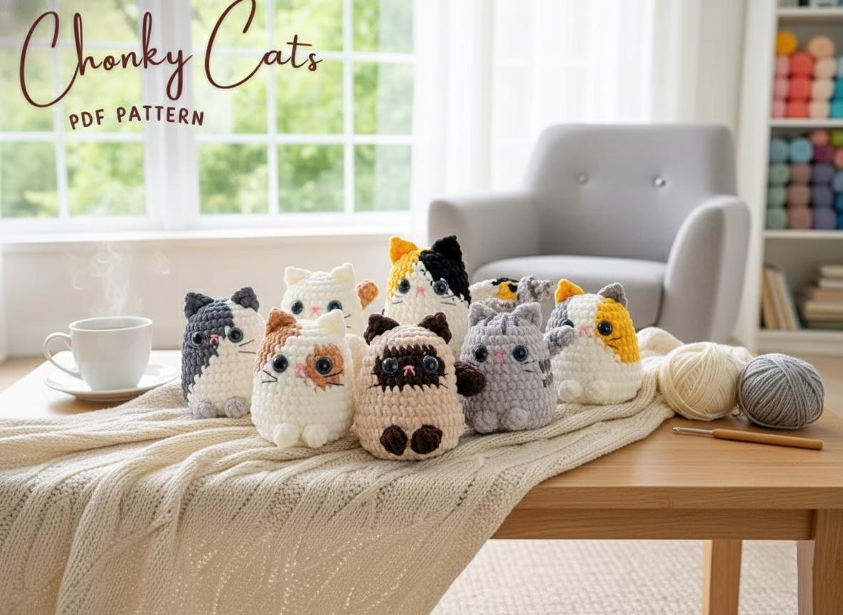 Chonky Cats Amigurumi Crochet Pattern Bundle (PDF), 7in1 Stuffed Animal ...