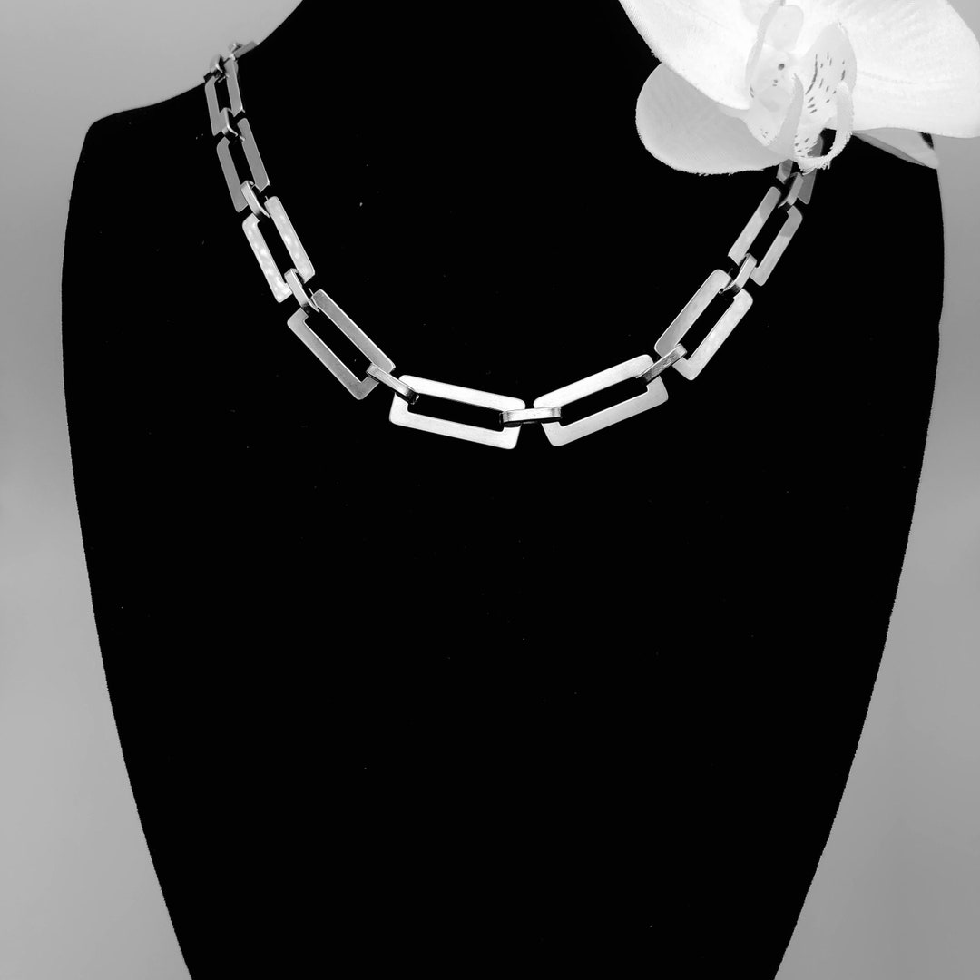Stainless Steel Rectangle Link Chain Necklace Bold Edgy Modern ...