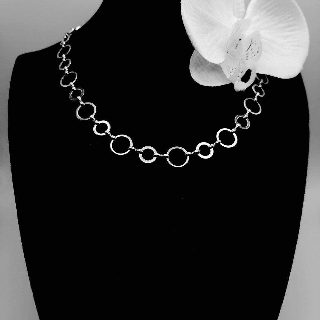 Stainless Steel Circle Link Chain Necklace Geometric Minimalist Modern ...