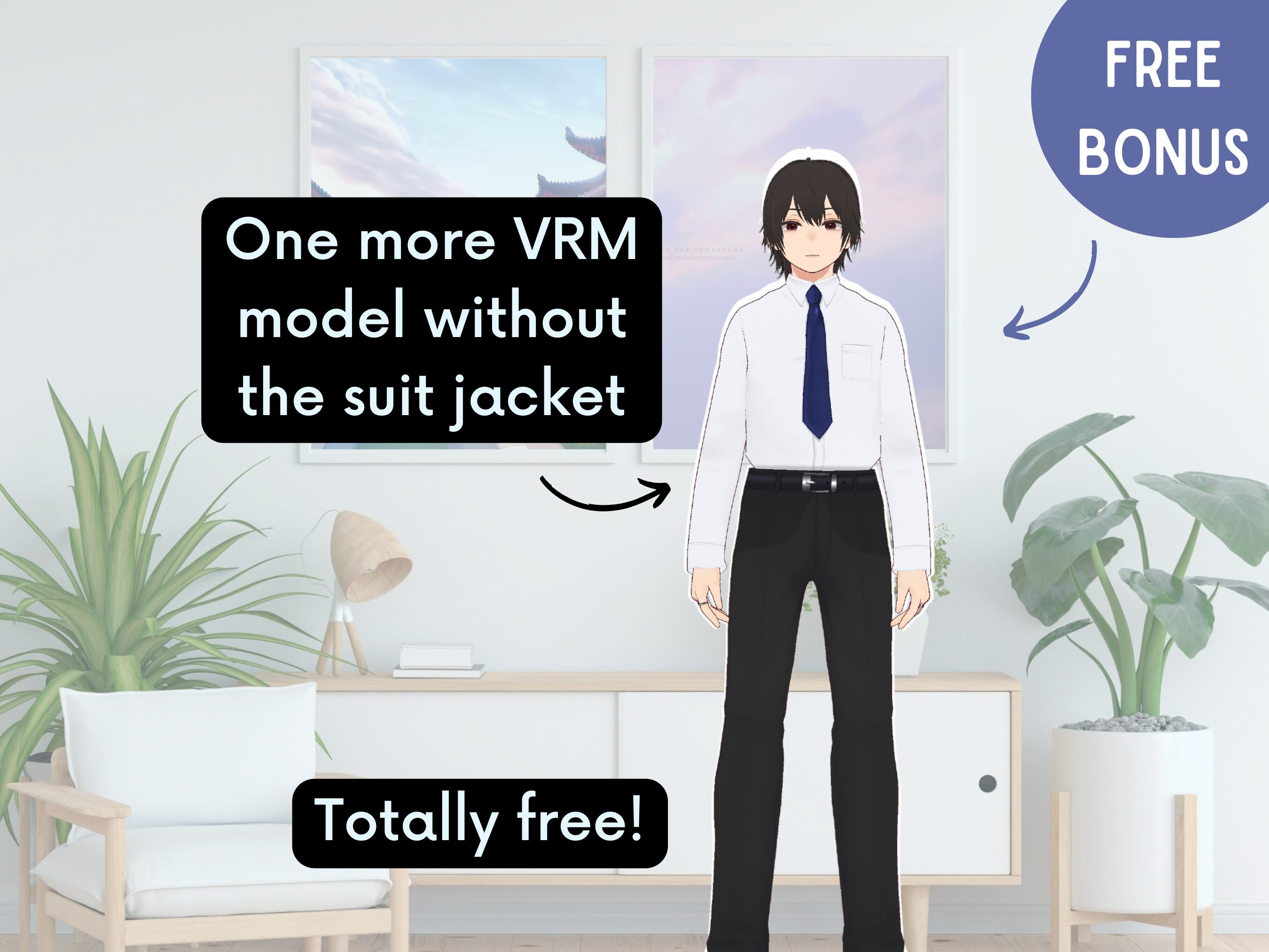 Vtube Model 3D for Vseeface, Wakaru, Vroid Handsome Avatar With Suits ...