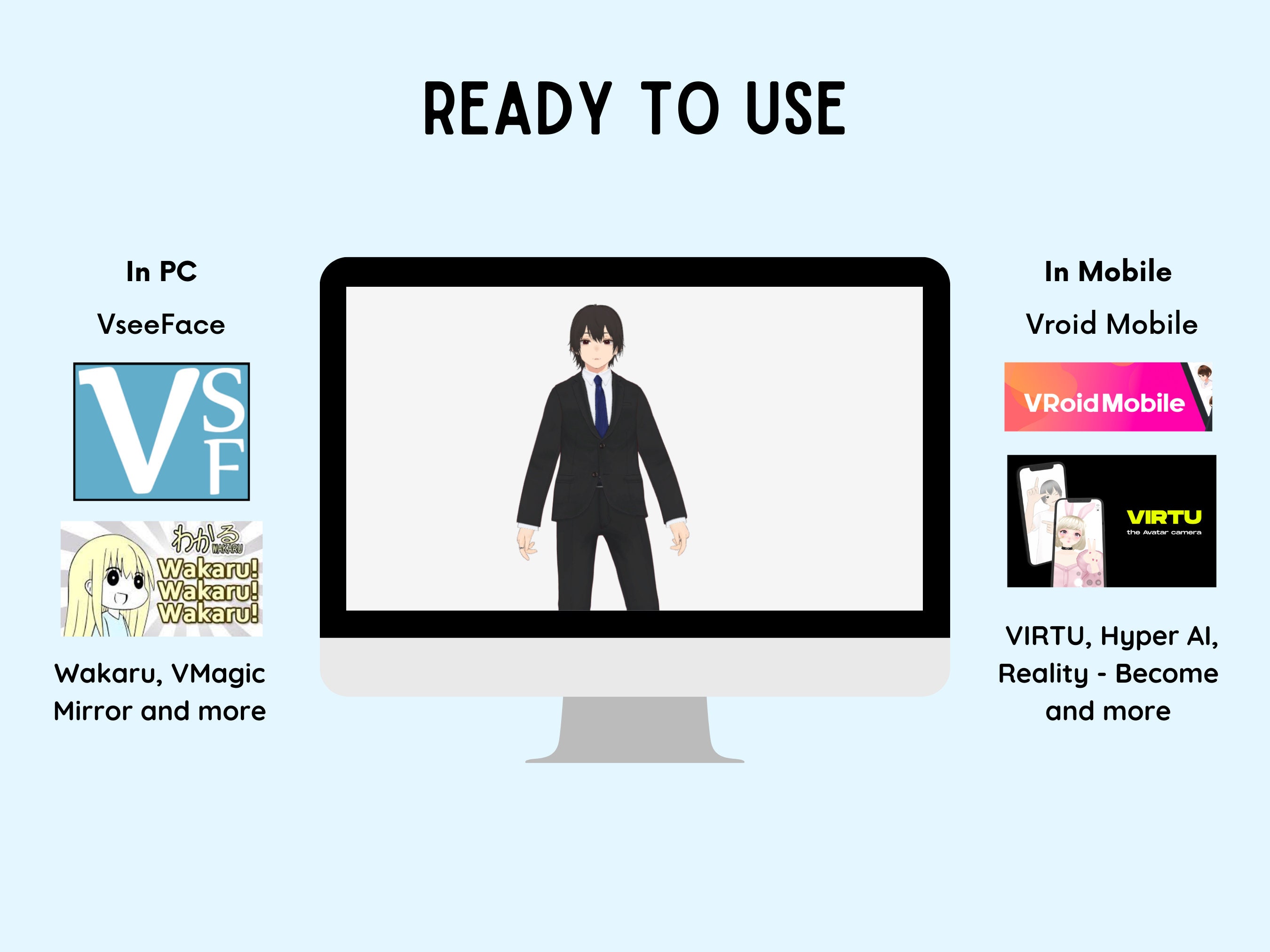 Vtube Model 3D for Vseeface, Wakaru, Vroid Handsome Avatar With Suits ...