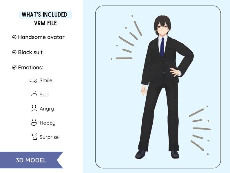 Vtube Model 3D for Vseeface, Wakaru, Vroid Handsome Avatar With Suits ...