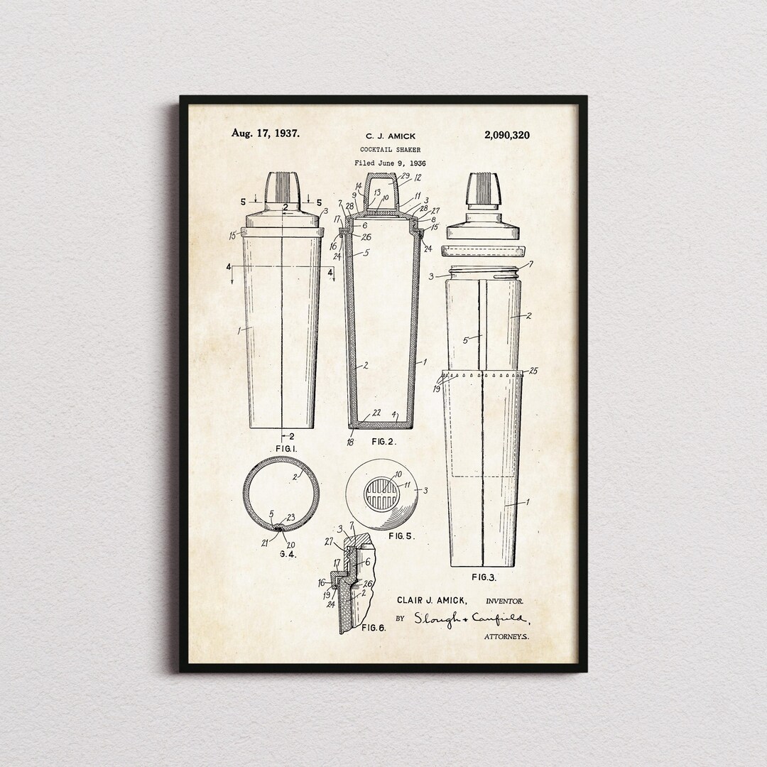 Cocktail Shaker Patent Print, Cocktail Shaker Poster, Cocktail Shaker ...